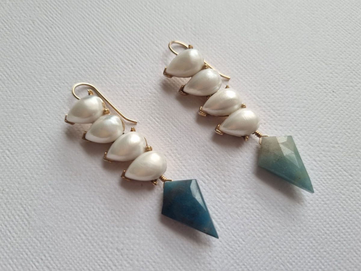 sharp elbows | vintage faux pearl blue calcite long earrings ...
